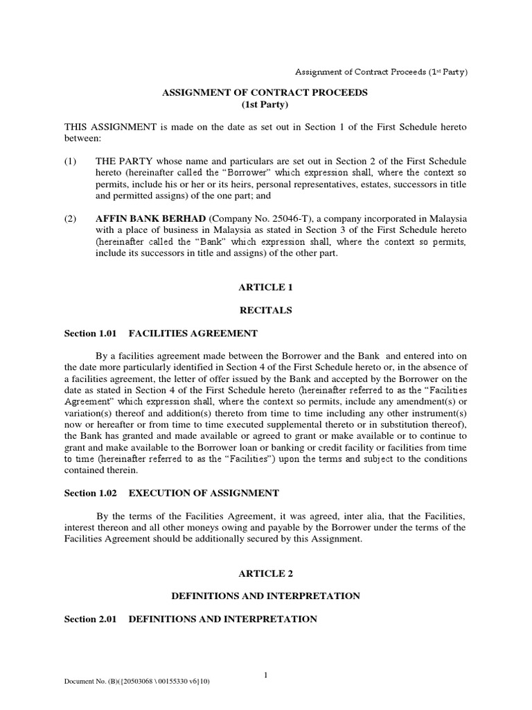 Abb - B (10) (A) Assignment Contract Proceeds (1st Party) (Final) CLN ...