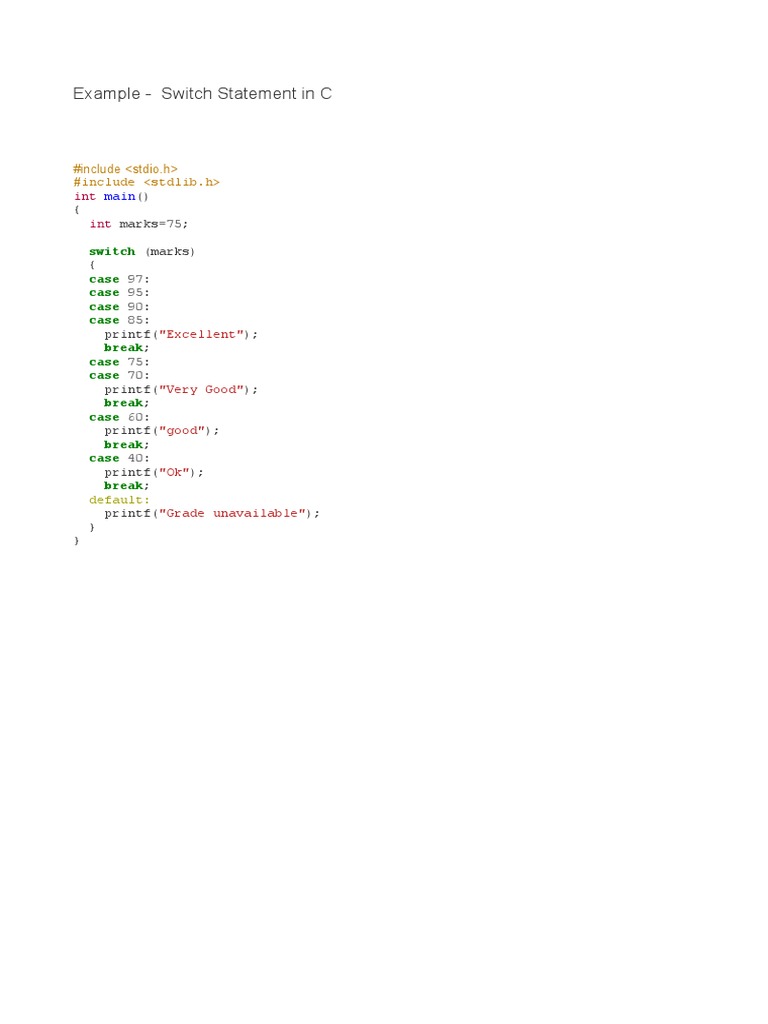 004 Example - Switch Statement in C | PDF