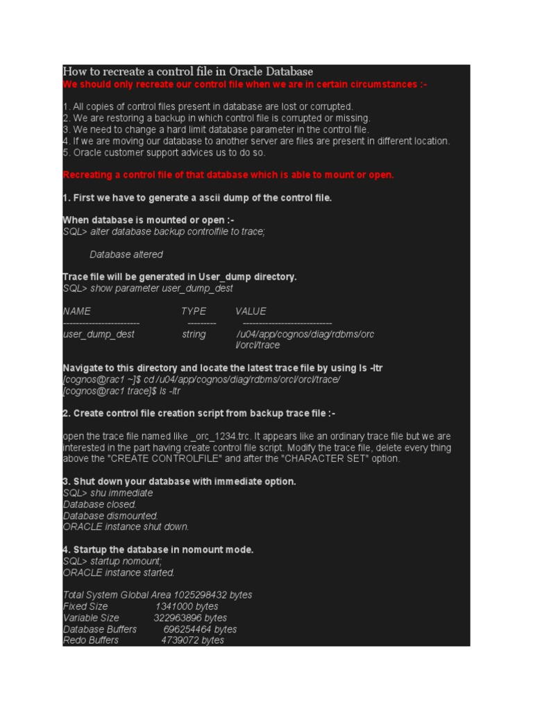 How To Recreate A Control File in Oracle Database | PDF | Oracle ...