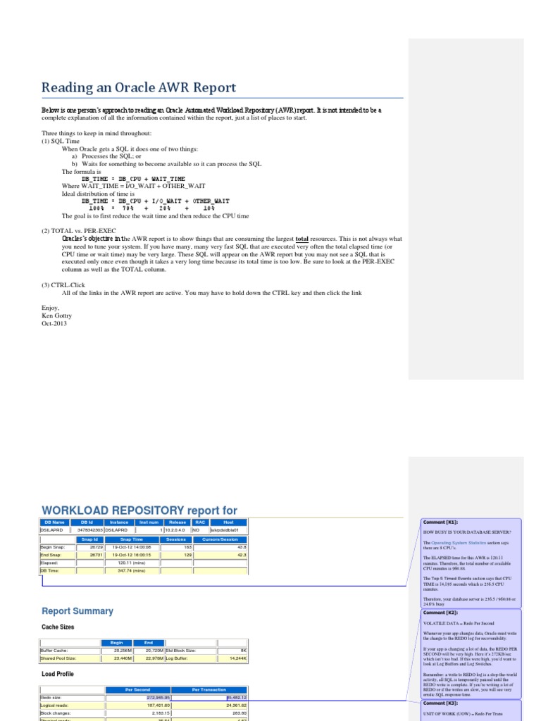 Reading an Oracle AWR Report | Oracle Database | Database Transaction