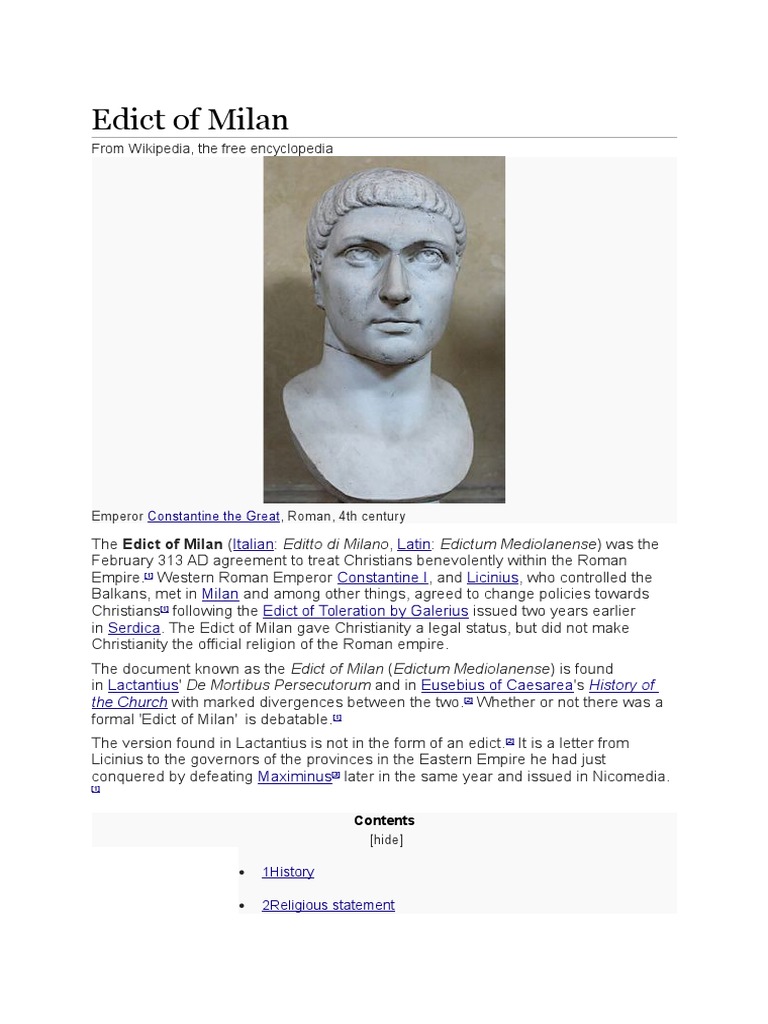 Edict of Milan | PDF | Ancient Christianity | Ancient Mediterranean ...