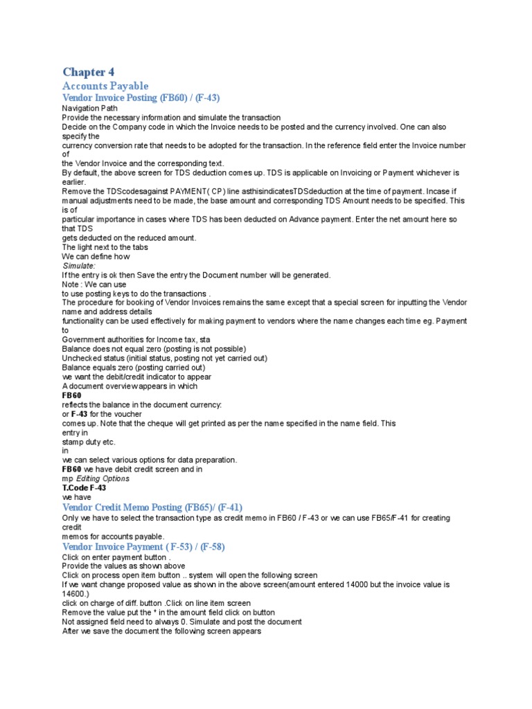 Account Payable Sap Transactions | PDF | Accounts Payable | Debits And ...