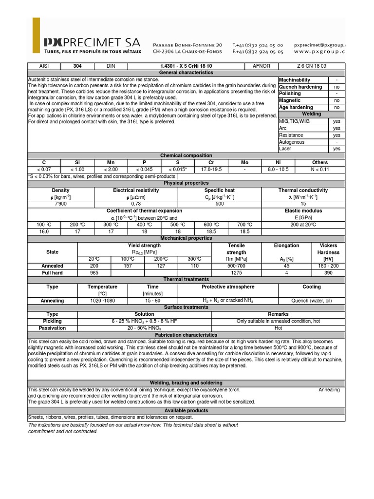 304L MTC Int PDF | PDF | Annealing (Metallurgy) | Steel