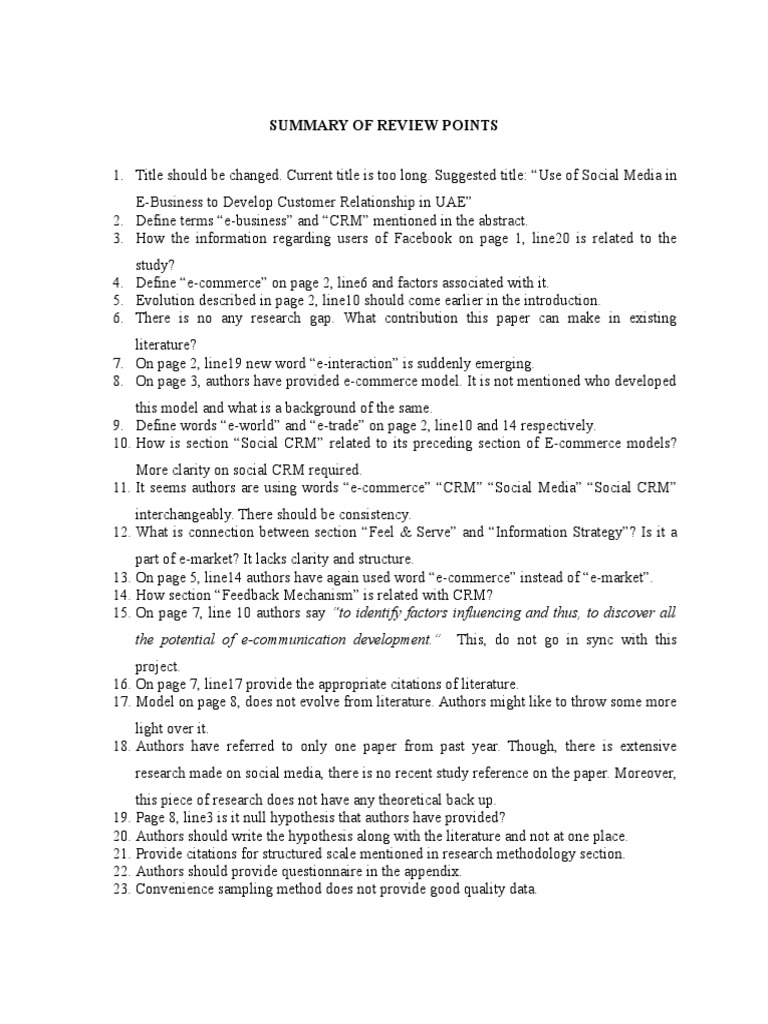 Summary of Review Points | PDF | Hypothesis | Customer Relationship ...