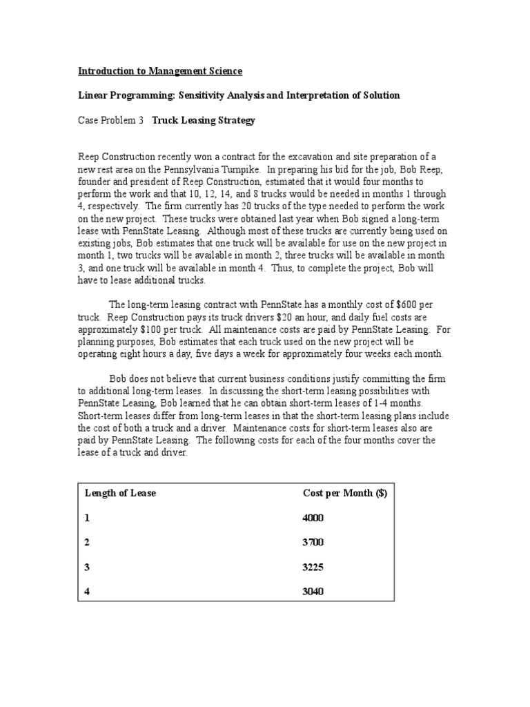 Case Study Truck Leasing Strategy | PDF | Truck | Layoff