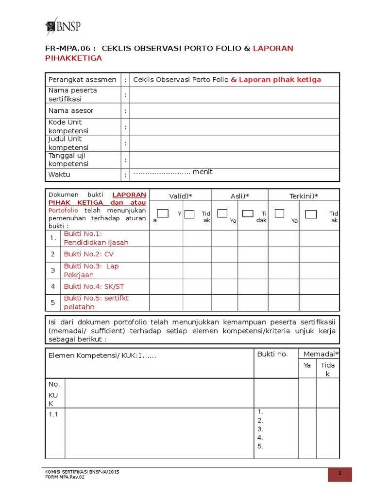 Contoh Form Portofolio | PDF