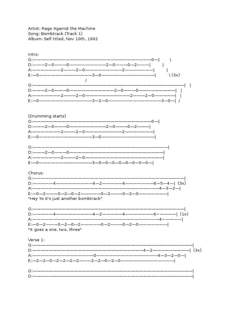 Bombtrack Bass Tab - Rage Against Machine | PDF | Teaching Methods ...