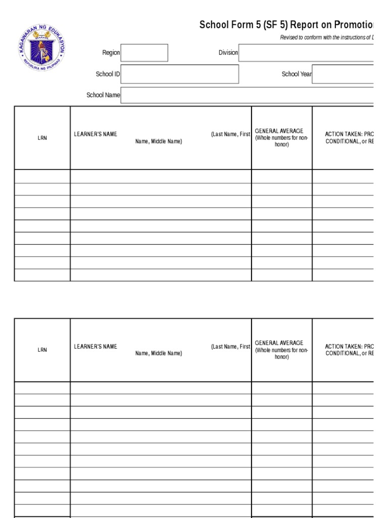 SF5 Blank | PDF | Educational Assessment | Education Theory