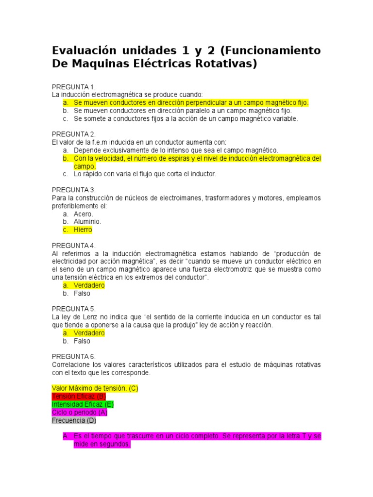 Evaluacion Semana 1-2 (Funcionamiento de Maquinas Electricas Rotativas) | PDF | Métodos y ...