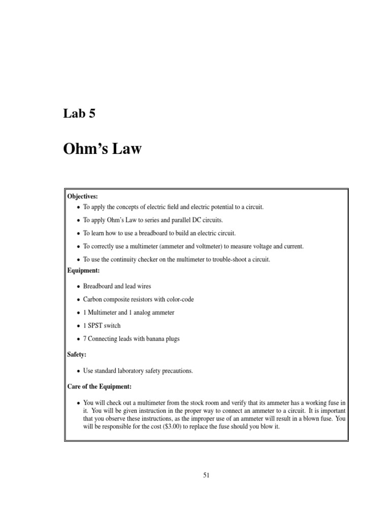Lab 5 Ohm's Law | PDF | Series And Parallel Circuits | Voltage