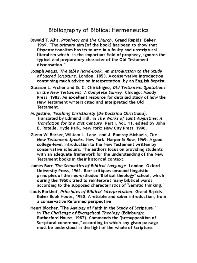 Bibliography of Biblical Hermeneutics | Exegesis | Biblical Hermeneutics