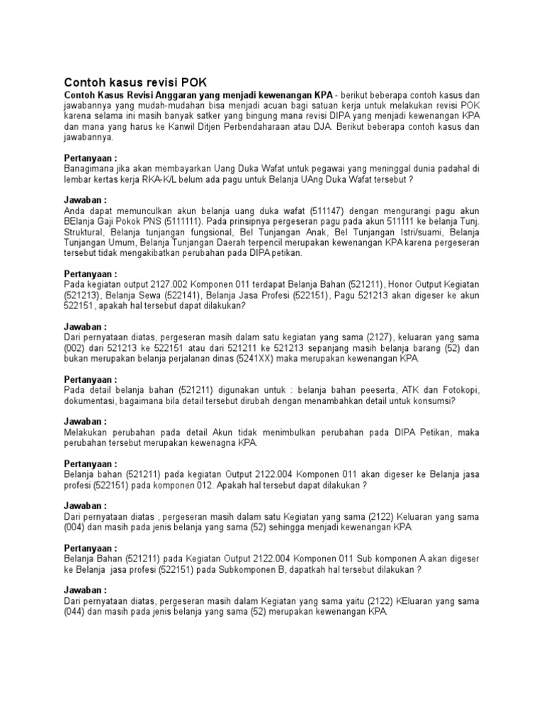 Contoh Kasus Revisi POK | PDF