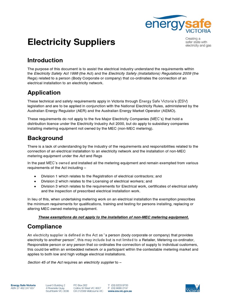 Electricity Suppliers: These Exemptions Do Not Apply To The ...