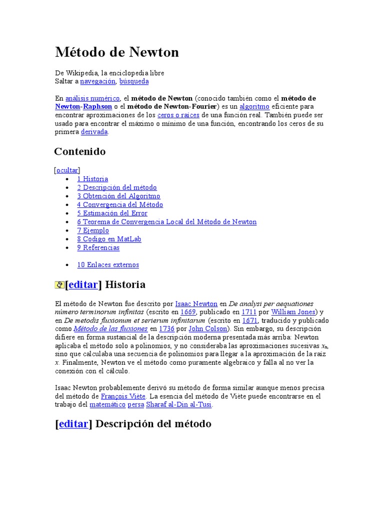 El método de Newton: un algoritmo eficiente para encontrar raíces de funciones | PDF | Análisis ...
