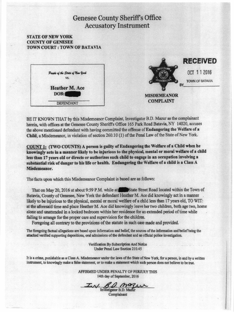 Criminal Complaint Against Heather Ace | PDF | Criminal Law | Deviance ...