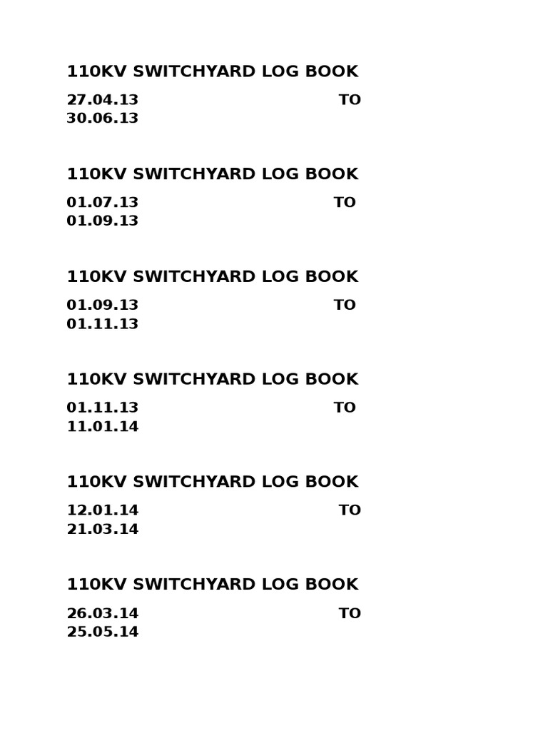 Switchyard Log Book | PDF