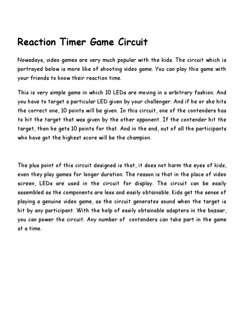Reaction Timer Game Circuit | PDF | Electrical Circuits | Electrical ...