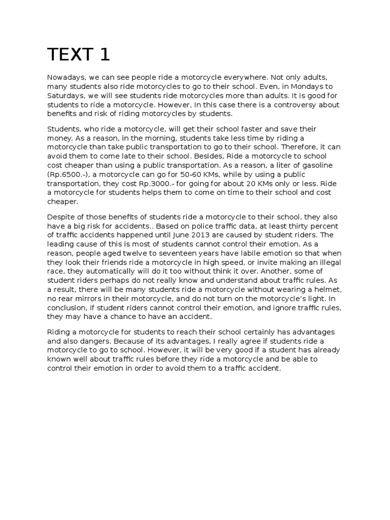 Discussion Text | PDF | Motorcycle | Traffic