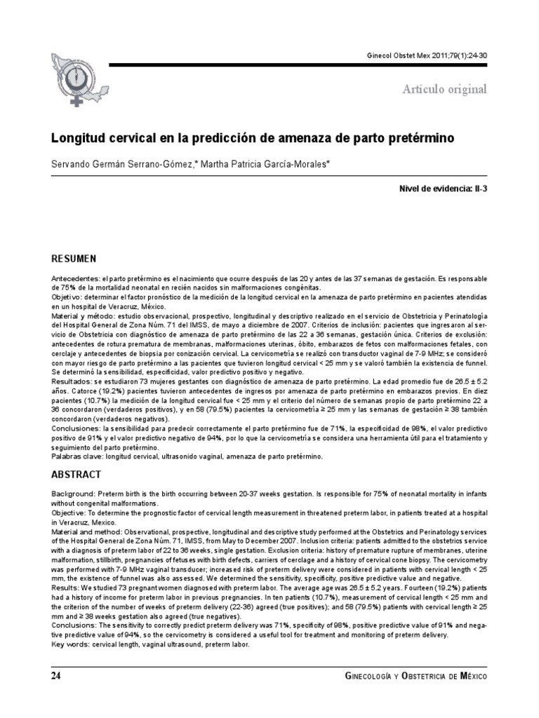 Longitud Cervical y Parto Pretérmino | PDF | Parto prematuro | Parto