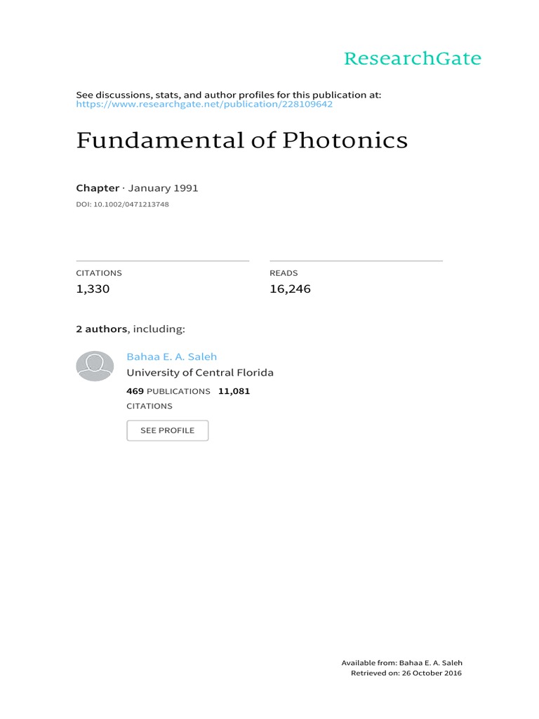 Fundamental of Photonics | PDF