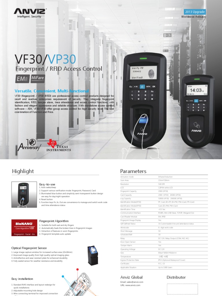 285964 Anviz VF30 VP30 Catalogue | Access Control | Fingerprint