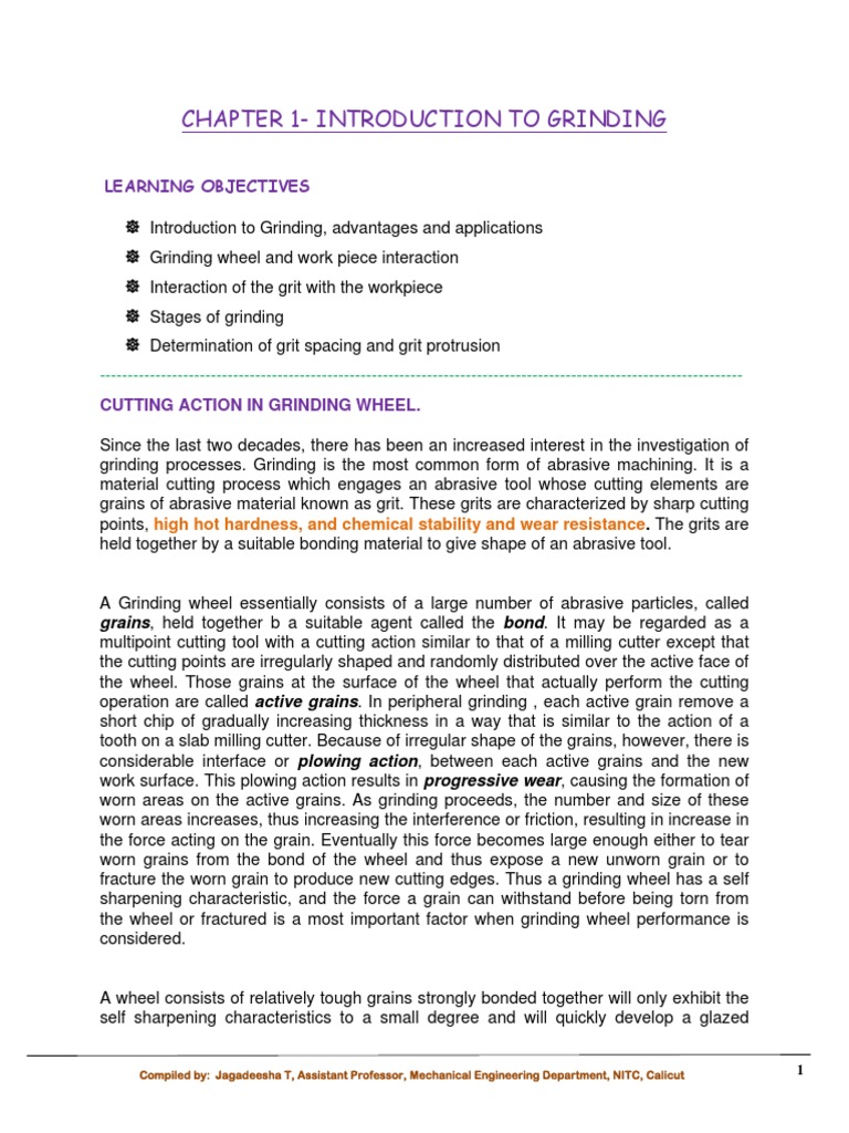 Chapter1 Introduction To Grinding | PDF | Grinding (Abrasive Cutting) | Abrasive