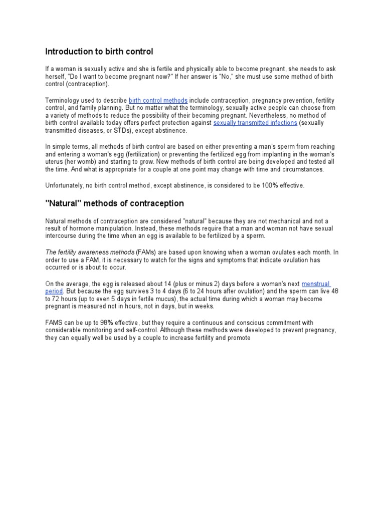 Introduction To Birth Control | PDF | Birth Control | Family Planning