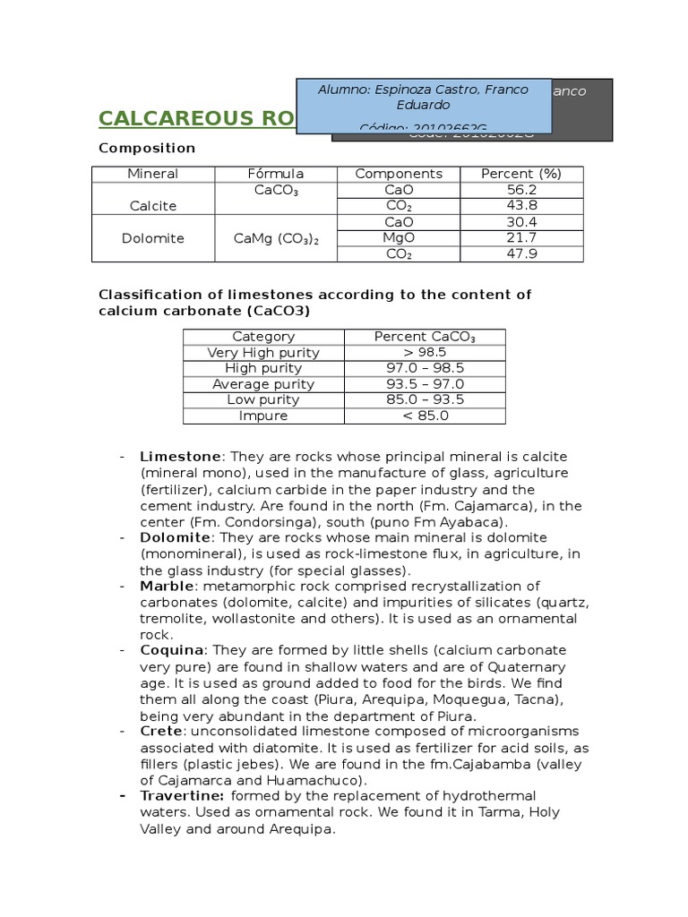 Calcareous Rocks | PDF | Limestone | Calcite