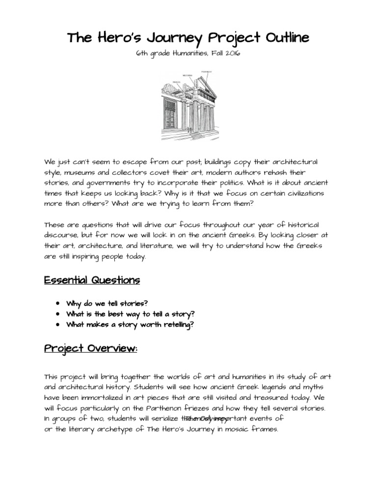 The Hero's Journey Project Outline: Essential Questions | PDF
