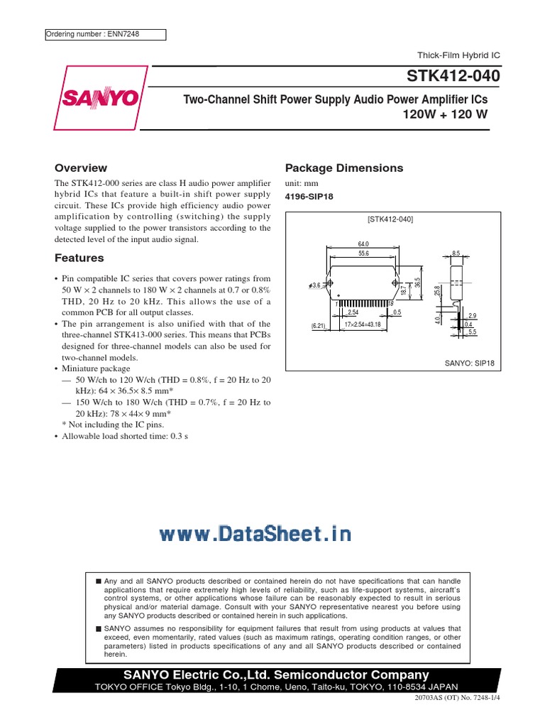 STK412 040 Sanyo Semiconductor | Amplifier | Power Supply