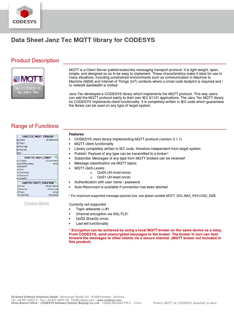 Product MQTT For Codesys | PDF | Networking Standards | Information ...