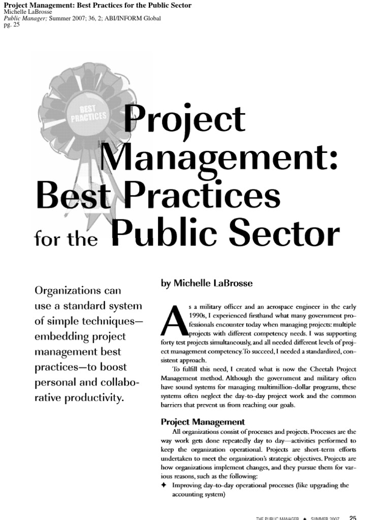 Project Management Best Practice in The Public Sector | PDF