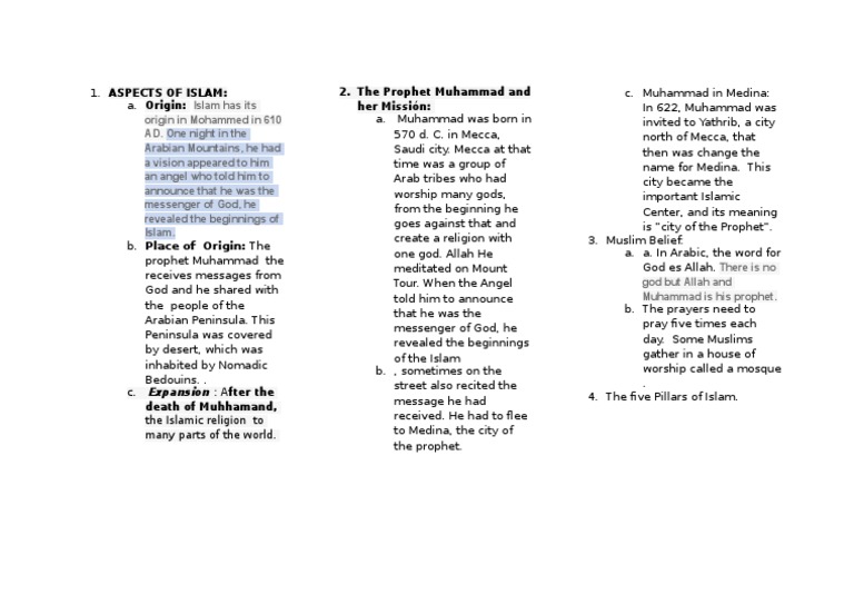 Aspects of Islam: Origin: 2. The Prophet Muhammad and Her Missión | PDF ...