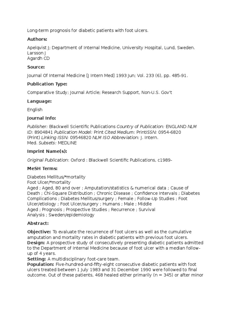 Prognosis Ulkus DM | PDF | Diabetes Mellitus | Amputation