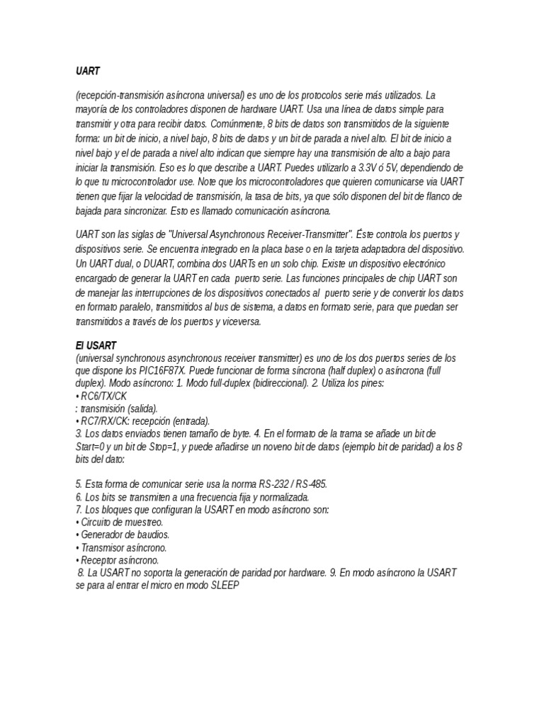 UART vs USART: Diferencias Clave | PDF | USB | Arquitectura de Computadores
