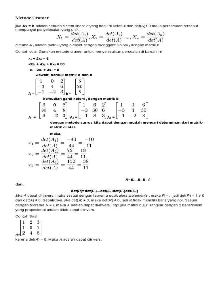 Metode Cramer | PDF