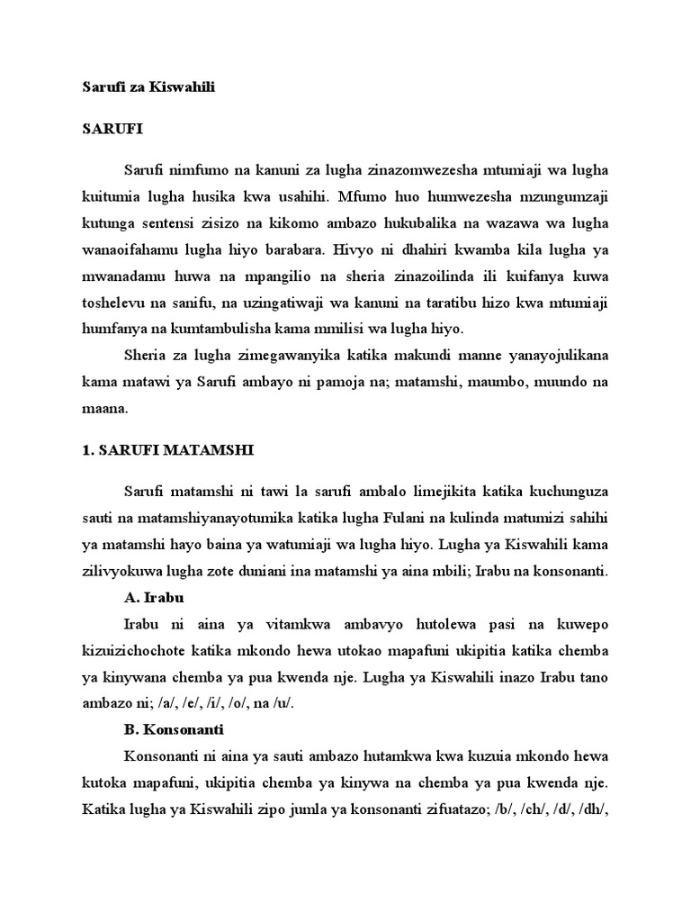 Sarufi Za Kiswahili | PDF