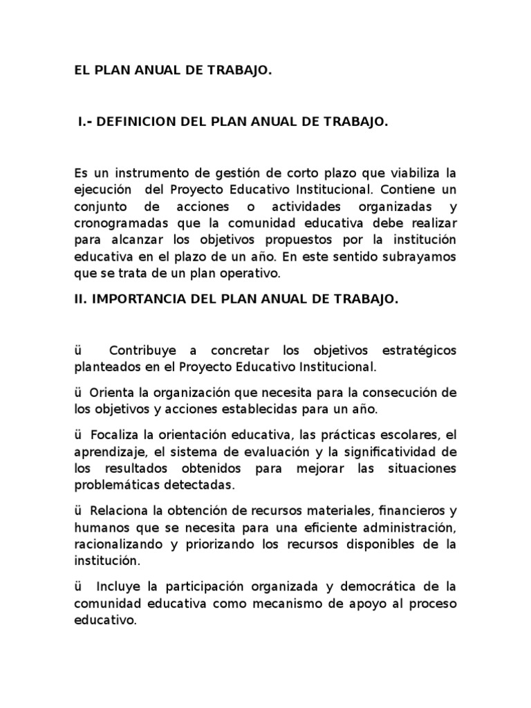 El Plan Anual de Trabajo | PDF