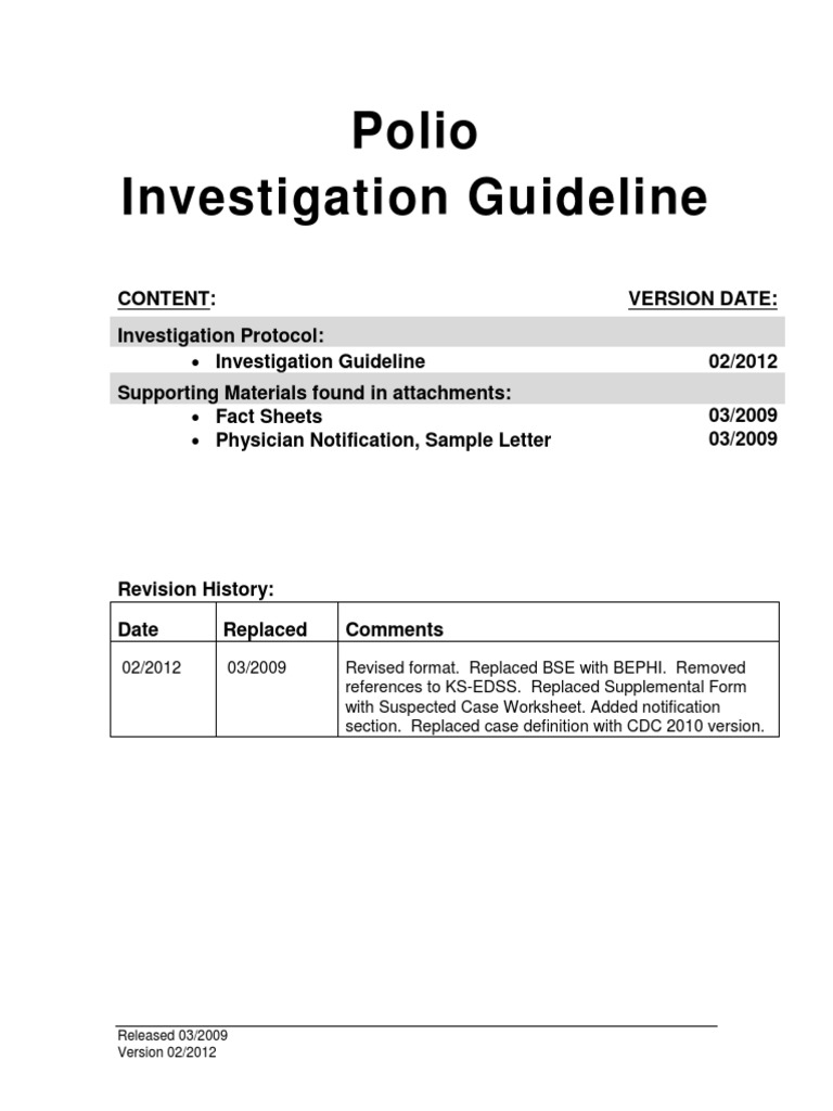 Polio Investigation Guidelines 2012 | PDF | Poliomyelitis | Infection