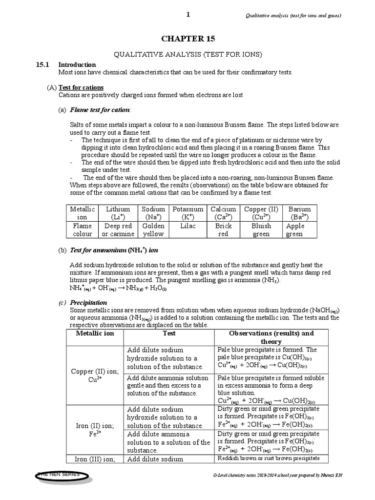 2-TEST FOR IONS (QUALITATIVE ANALYSIS).doc | Precipitation (Chemistry ...