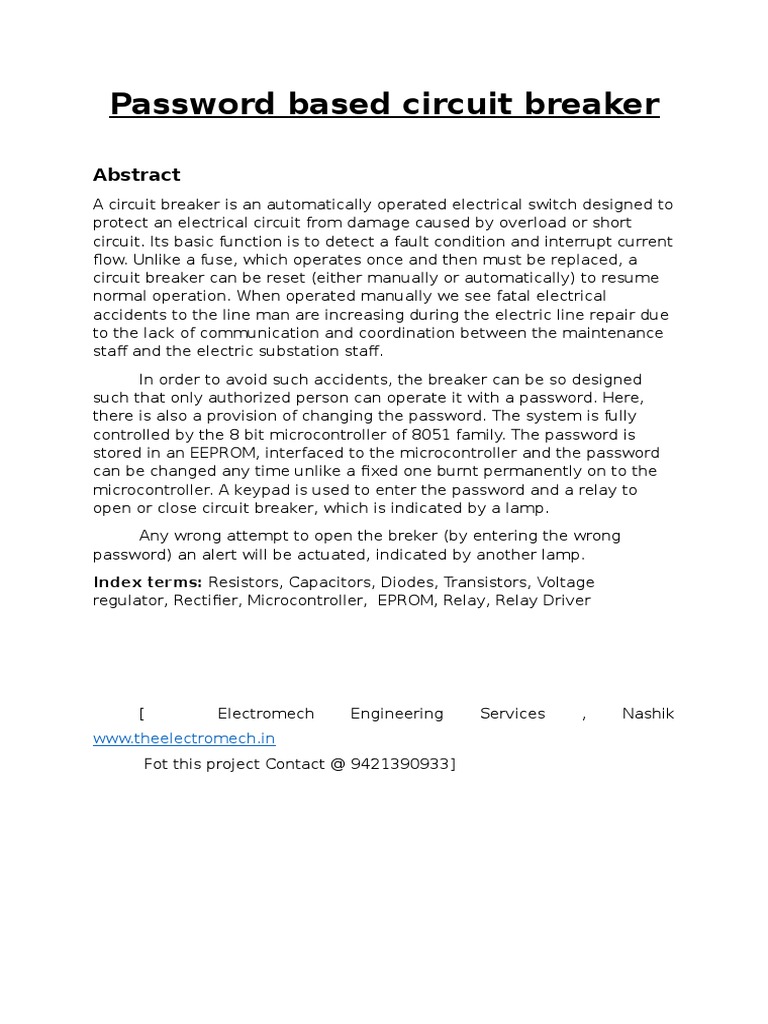 Password Based Circuit Breaker | PDF | Technology & Engineering
