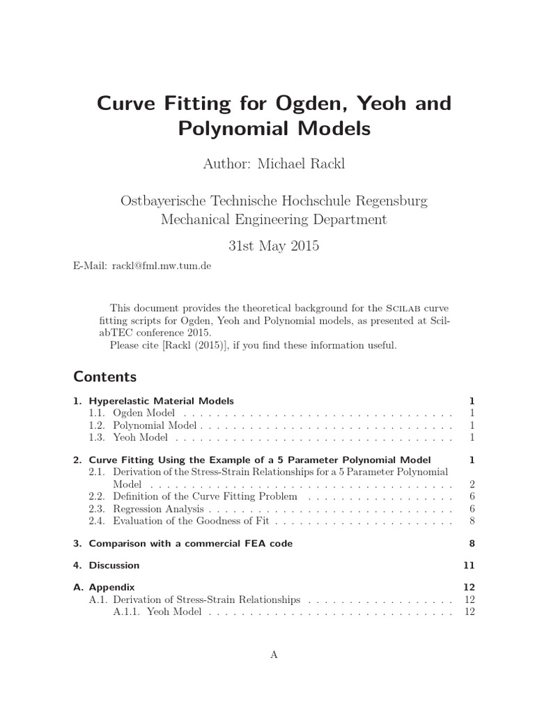 Curve Fitting For Ogden, Yeoh and Polynomial Models | PDF | Deformation (Mechanics) | Yield ...