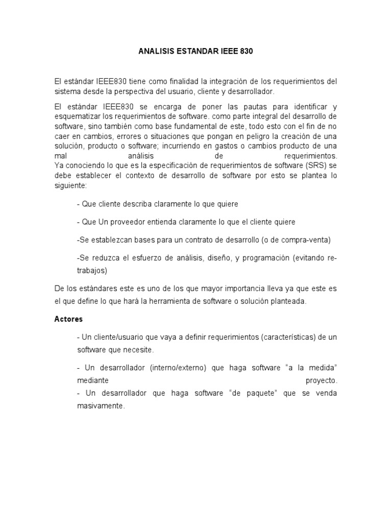 Analisis Estandar Ieee 830 | PDF | Software | Ingeniería Informática