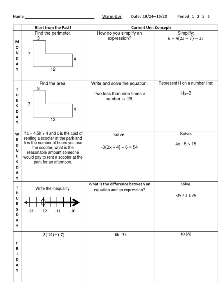 Weekly Math Warm-Ups Overview | PDF