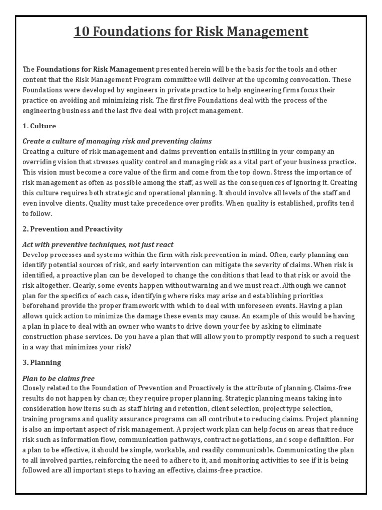 10 Foundations For Risk Management | PDF | Risk Management | Negotiation