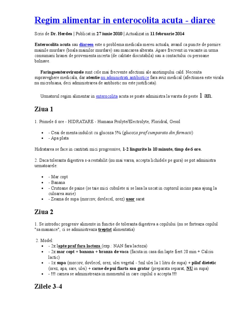 Regim Alimentar in Enterocolita Acuta | PDF