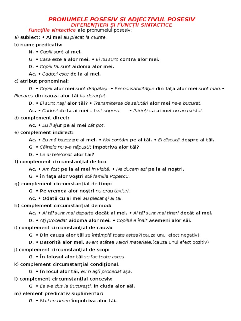 Pronumele Posesiv Si Adjectivul Posesiv | PDF