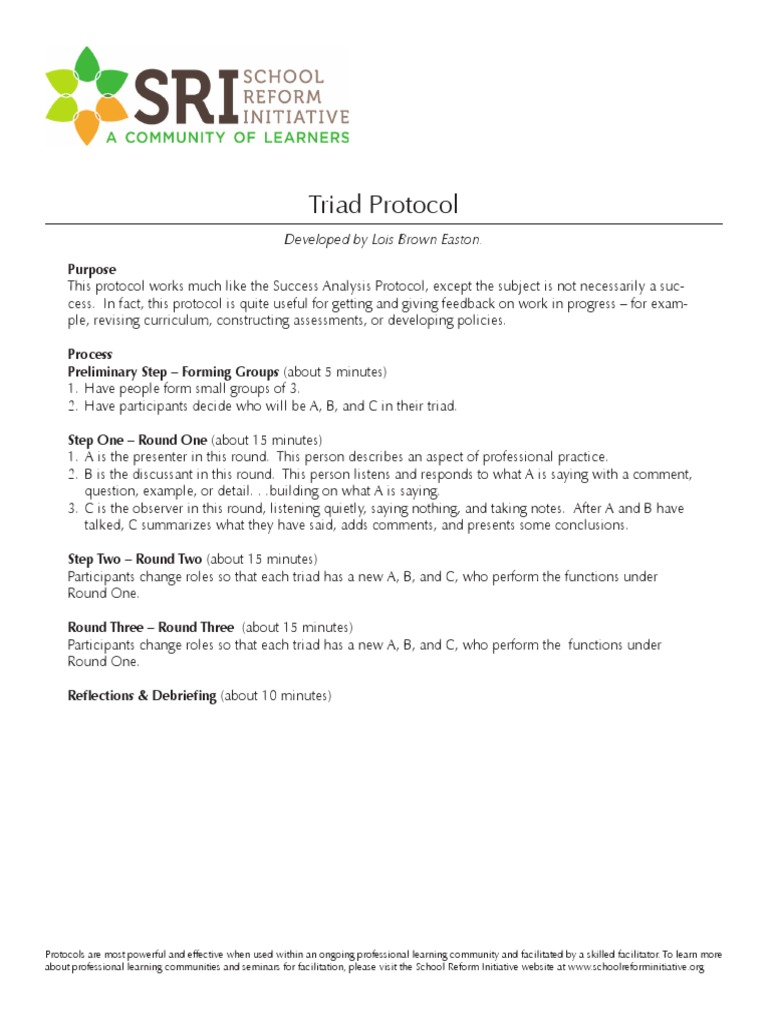 Triad Protocol for Professional Feedback | PDF | Business