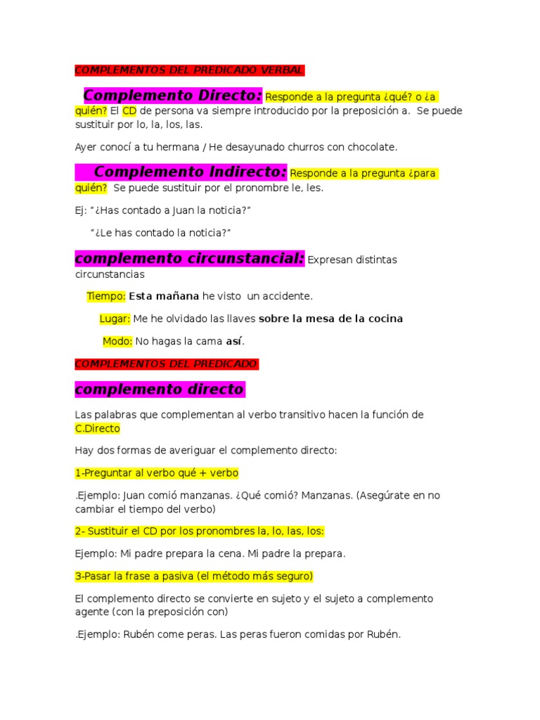 Complementos Del Predicado Verbal | PDF | Objeto (gramática) | Verbo