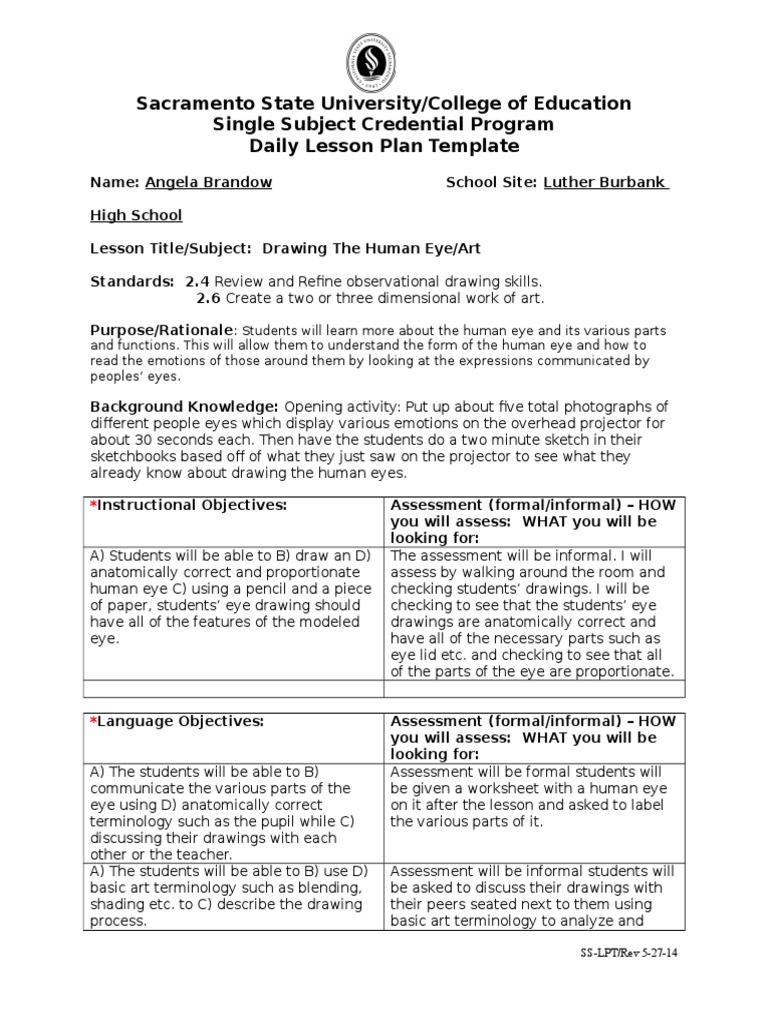 Single Subject Daily Lesson Plan Template Skeleton | PDF | Educational ...